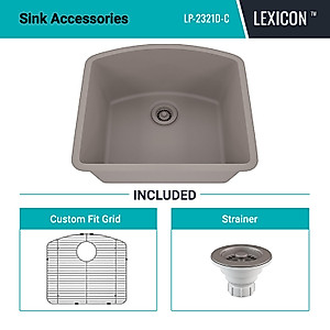 23" x 21" Quartz Kitchen Sink,D-Shaped, Single Bowl Kitchen Sinks, Drop in Kitchen Sink, Granite Composite Kitchen Sink, Undermount Sink, Galaxy Concrete kitchen sinks, with Grid, Strainer, LP-2321D-C