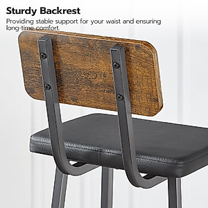 HOOBRO Bar Stools, Bar stools Set of 2 PU Upholstered Tall Bar Chairs, Barstools with Backrest and Footrests, for Kitchen, Dining Room,Bar, Cafe, Rustic Brown and Black BF84BY01