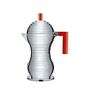 Alessi MDL02/6 R Pulcina Stove Top Espresso 6 Cup Coffee Maker in Aluminum Casting Handle And Knob in Pa, Red