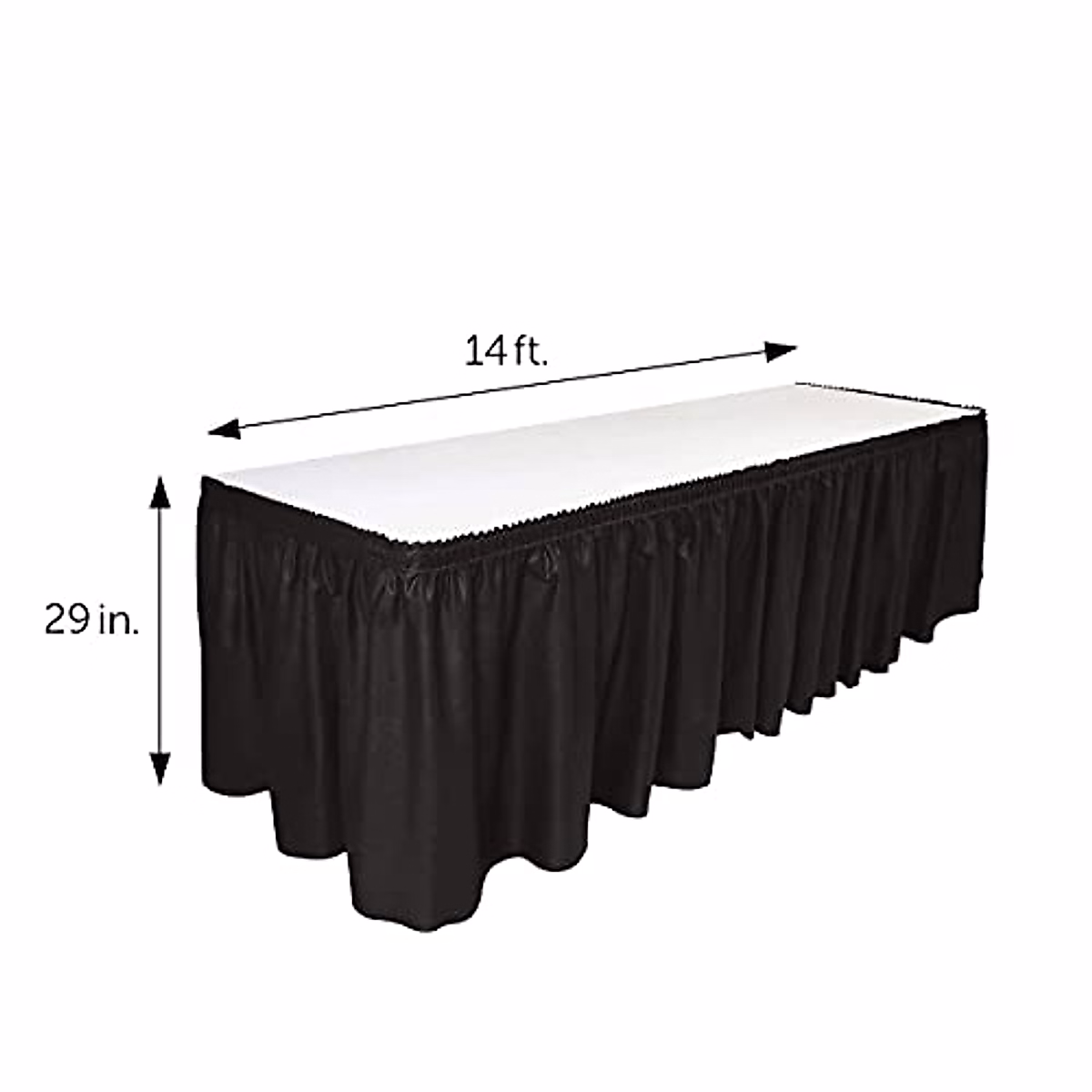 DecorRack Table Skirt, 29 in x 14 ft -BPA Free- Plastic Tableskirt, Disposable, Reusable, Rectangular Tablecloth Skirt, Black (1 Pack)