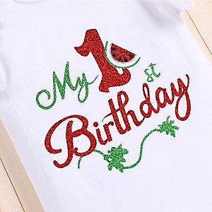 Newborn One Melon Baby Girl First Birthday Cake Smash Outfit Romper + Tutu Skirt/Shrots + Headband 3pcs Princess Formal Prom Clothing Set 0-3Months Clothes Playwear Red-My 1st Birthday 1T