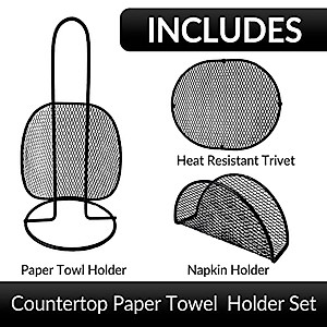 Countertop Paper Towel Holder Set with Table Napkin Holder and Trivet Mat for Hot Pots and Pans, Decorative Cast Iron Towel Stand for Kitchen Counter, Home Decoration Kitchen Accessories