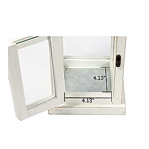 Rustic White Lantern Candle Holder 15In Tall, Hanging Farmhouse Wood Decorative Outdoor Lanterns for Wedding Decor, Hurricane Glass LED Fireplace Table Centerpiece Christmas, Style 1,