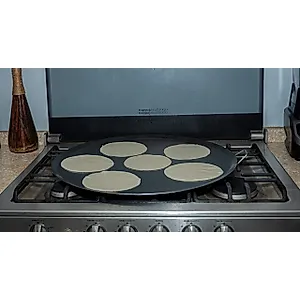 Comal Para Tortillas Grandes Redondo Para Estufas for Tortillas y Quesadilla Carbon Steel Heavy Duty Metal Handle (15.5 Inch)