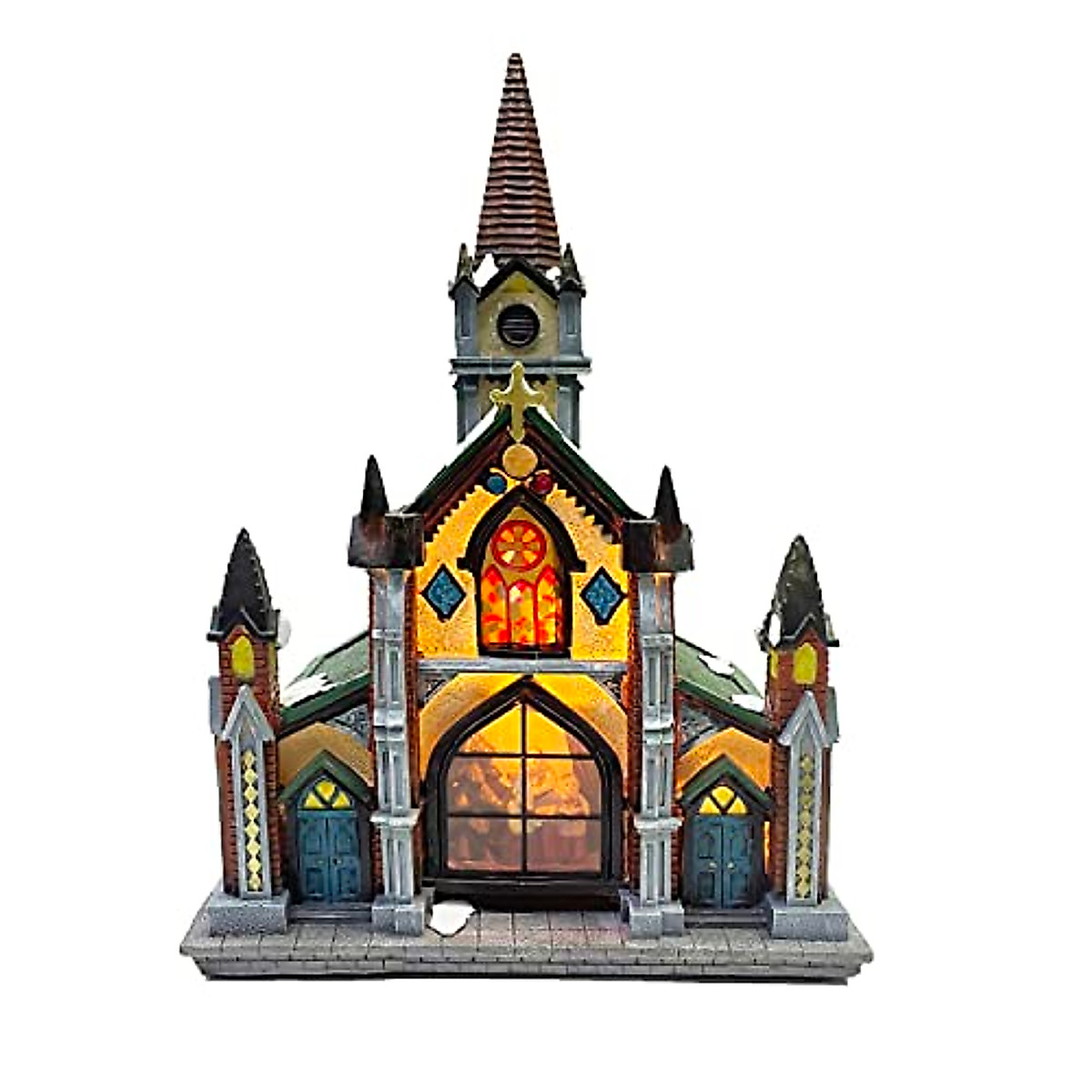 MOMENTS IN TIME Polyresin Christmas Village Building, Cathedral Church with LED Lights - Battery Operated (not Included) (12.8" H x 8.7" W x 7.1" D)
