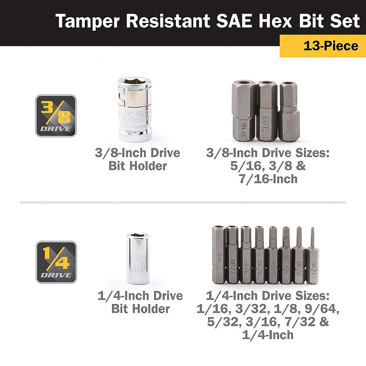 Titan 16135 13-Piece Tamper Resistant SAE Hex Bit Set