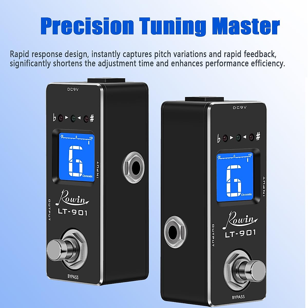 Rowin Guitar Tuner Pedal High Precision Chromatic Tuner with LCD Display for Guitar Bass Voline True Bypass LT-901