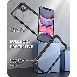 WIFORT iPhone 11 Waterproof Case - Built-in Screen Protector Water Resistant Cover Protective Drop Protection Hard, Shockproof Full Body Defender Tough Military Grade - 6.1" Black