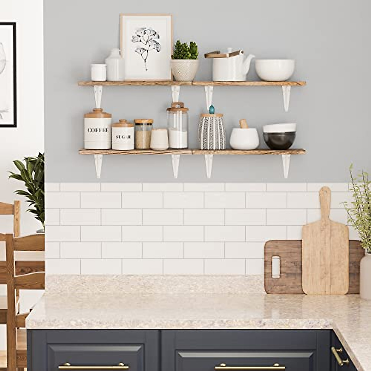 Wallniture Arras Floating Shelves for Wall Storage, 17"x6" Living Room Wall Decor, Bookshelf for Bedroom, Kitchen Organization and Storage Shelves, Burnt Finish White Brackets Set of 4