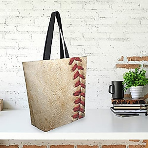 ALAZA Retro Baseball Threads Canvas Tote Bag Large Women Casual Shoulder Bag Handbag,Shopping Grocery Cotton Bag Reusable,Multipurpose,Heavy Duty For Outdoors Weekender Travel