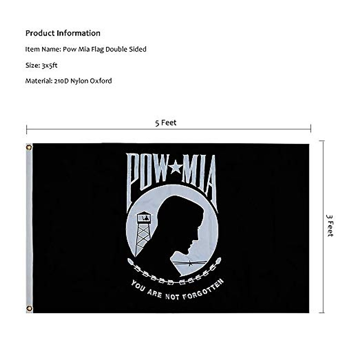 Pow Mia Flag Embroidered 3x5 Outdoor - Heavy Duty Double Sided You are Not Forgotten War Flags 300D Nylon Military Pow Flags for Outside