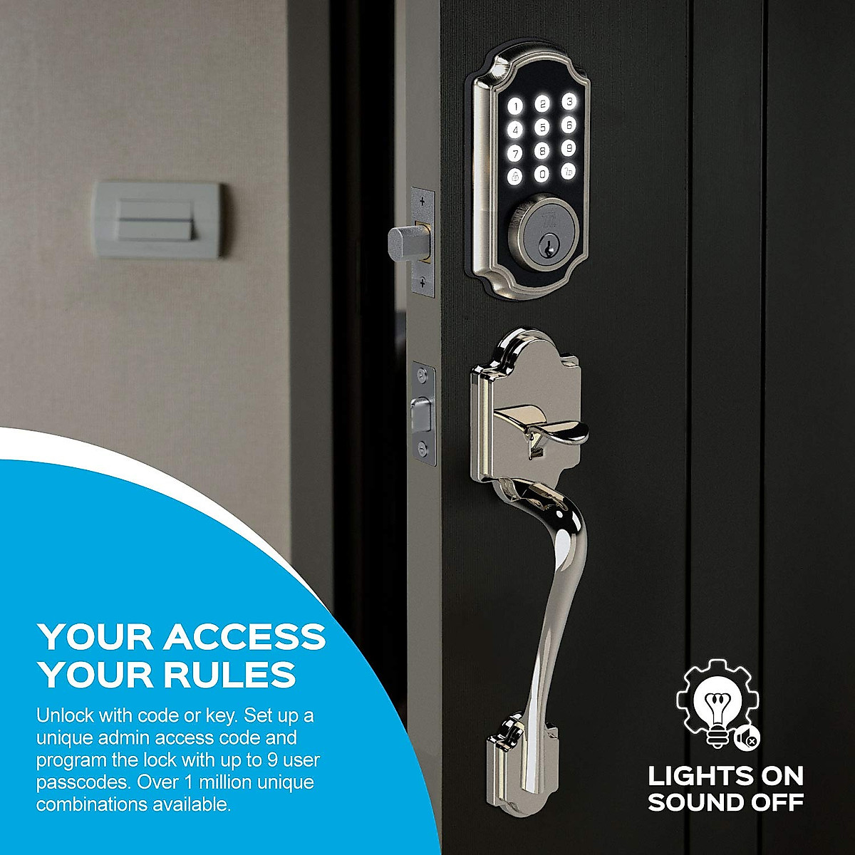 TURBOLOCK Digital Door Lock with Keypad, Front Door Handle Set with Digital Deadbolt & Door Handle, Fits Thicker Doors up to 2” – 3 Physical Keys, IP65, Easy Installation (TL116 + TL121) (Bronze)