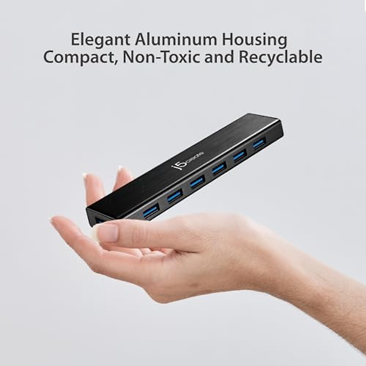 j5create 7-Port Powered USB 3.0 Data Hub with 3.3 ft Extended Cable [20W Power Adapter Included] for Mac, MacBook, Windows, Laptop, Surface, XPS, PC (JUH377)