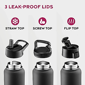 Triple-Insulated Stainless Steel Water Bottle with Straw Lid - Flip-Top Lid - Wide-Mouth Cap (25 Oz) Insulated Water Bottles, Keeps Hot and Cold - Sports Canteen Water Bottle Great for Hiking & Biking