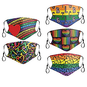 LGBTQ Gay Pride Mouth Face Protective Gear, Adults Rainbow Adjustable Washable Reusable Dustproof Cotton Cloth Covering (5 Colors, 5 Pcs)