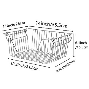 Slideep Large Stackable Storage Baskets Cabinet Organizer Sturdy Metal Wire Pantry Freezer Bin for Pantry Home Bathroom Kitchen Organization 4 Packs