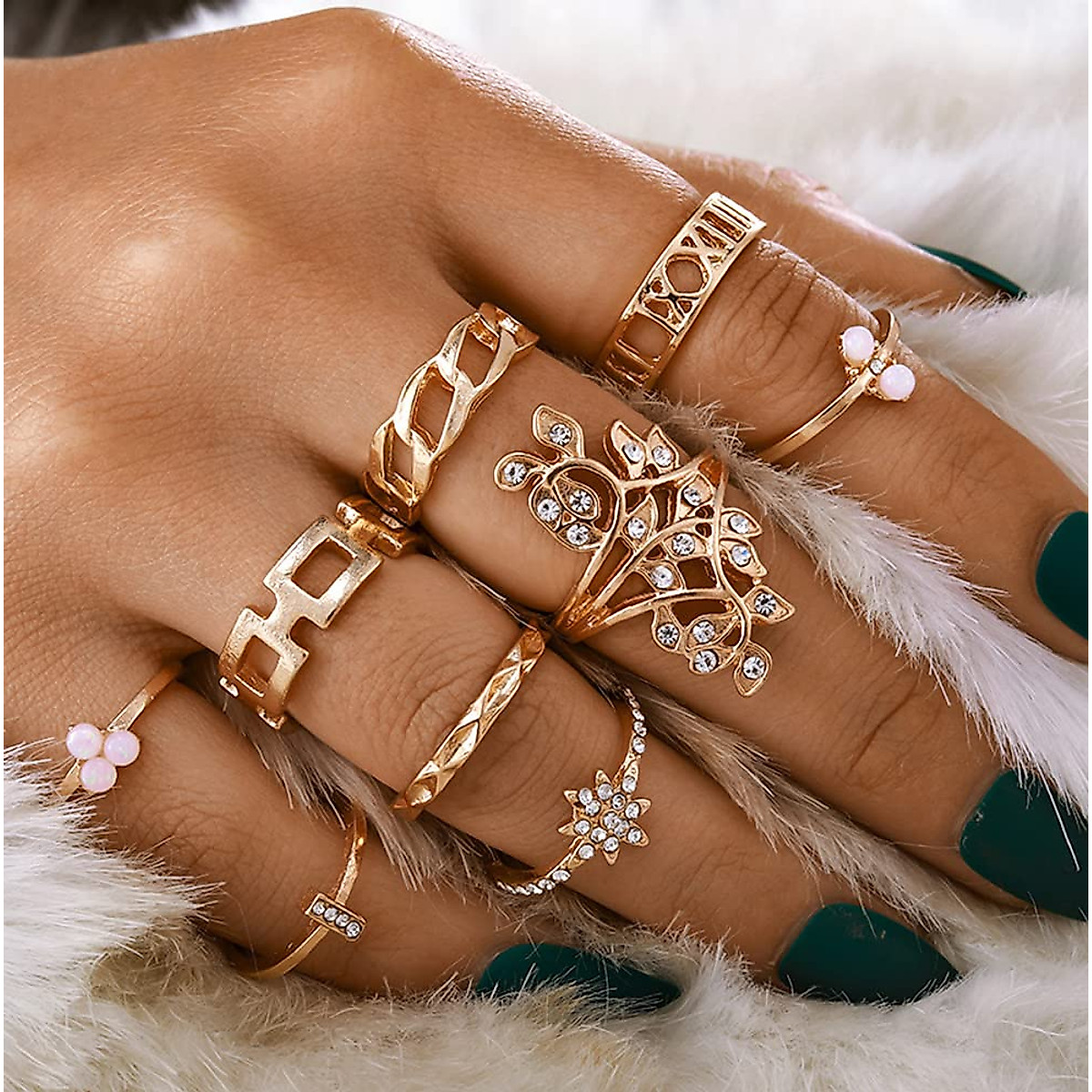 Octwine Dainty Star Leaf Knuckle Rings Gold Rings Set Bohemian Open Rings Set Jewelry Rings Accessory for Women and Girls(9 pcs)