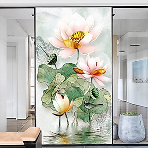 Window Film Window Decal Window Film Privacy Frosted Glass Sticker Lotus Decoration Adhesive Sticker for Home Privacy Window Decal (Size : 40x100cm)