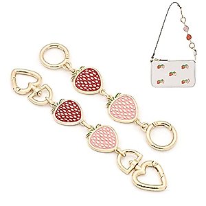 Bag Strap Extender Compatible with Coach Strawberry Collection Bags, Fashion Crossbody Purse Chain Strap Extender Extend Shoulder Strap Length, Stylish Strawberry Bag Charm (2 Red-Pink Strawberry)