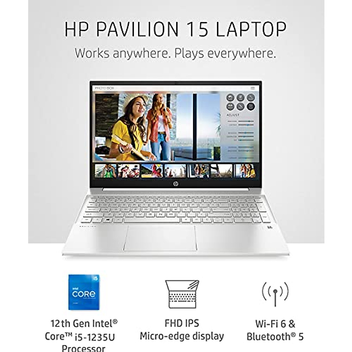 HP Pavilion 15.6" 1080p Touchscreen Business Laptop - 10-core 12th Gen Intel Core i5-1235U - Windows 11 PRO - Intel® Iris® Xe Graphics - w/HDMI Cable (16GB RAM | 512GB PCIe SSD)