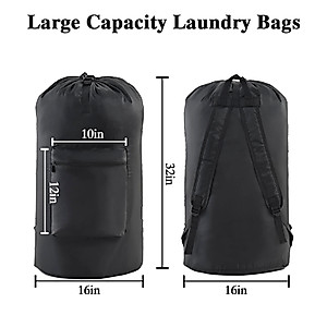 OTraki Laundry Bag 16 x 32 Inch Extra Large Dirty Clothes Laundry Backpack with Handle Adjustable Shoulder Straps Drawstring for Traveling Camping College Dorm Laundromat Black