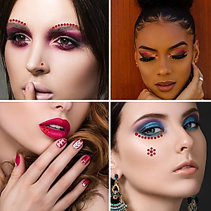 5 Sheets Face Gems Jewels Rhinestone Stickers, 4 Size Self Adhesive Gems Stickers DIY Bling Jewel Crystal Craft Stickers for Nails Hair Face Eyes Body (Red)