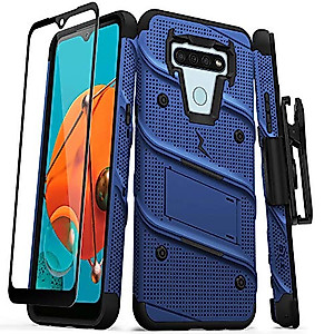 ZIZO Bolt Series for LG K51 / LG Reflect Case with Screen Protector Kickstand Holster Lanyard - Blue & Black