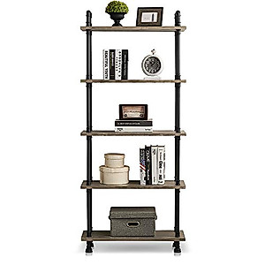 ivinta Industrial Bookshelf Metal Bookcase, Storage Shelf Plant Shelf Vintage Kitchen Shelves, Farmhouse Etagere Heavy Duty Display Shelf Wide Modern Open Pipe Book Case (5-Tier)