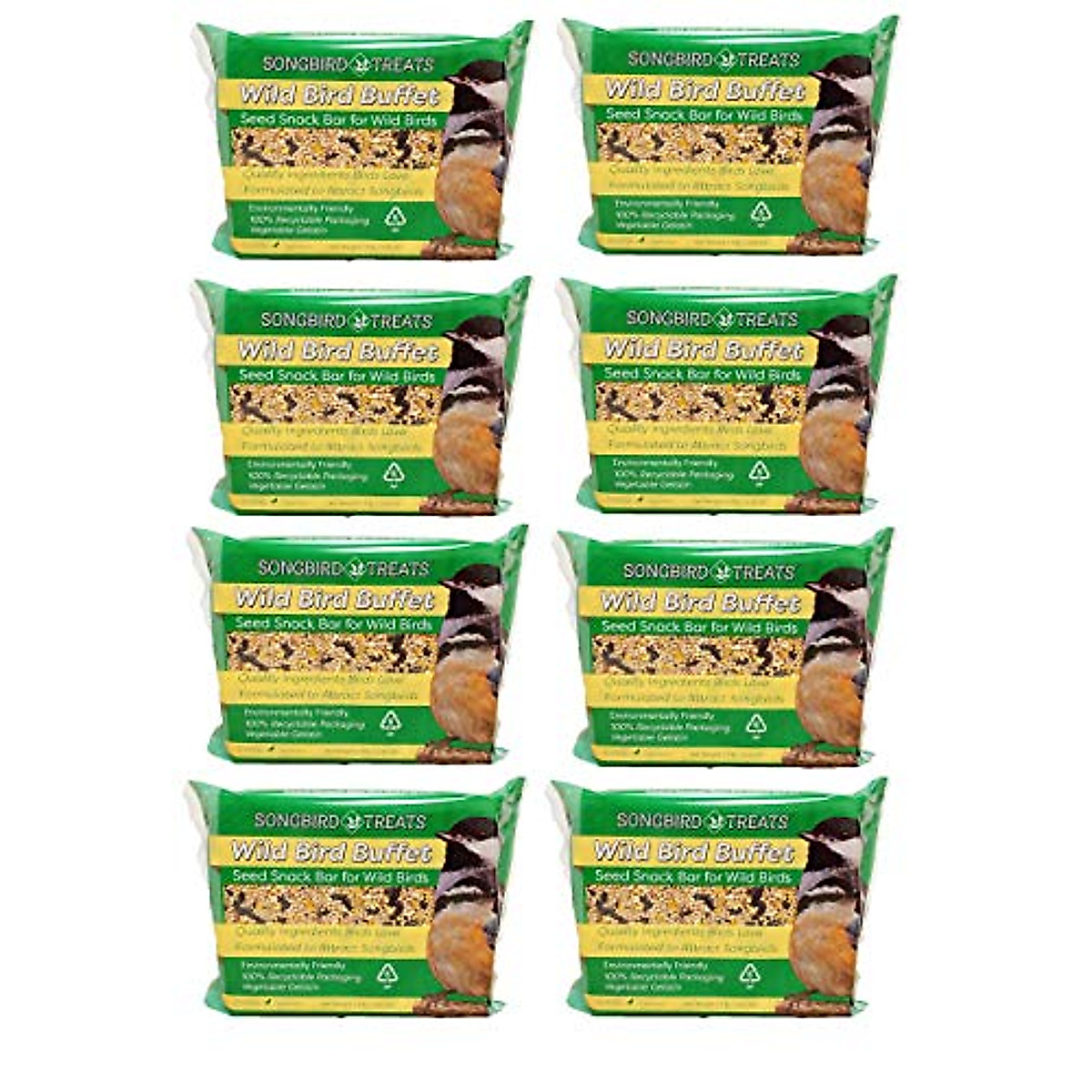 Songbird Treats Seed Bars | 8 Pack of 2 lb Bird Seed Cakes for Wild Birds (Wild Bird Buffet)