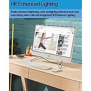 HP All-in-One Bundle PC, Intel Pentium Silver Processor, Intel UHD Graphics 605, 8 GB SDRAM, 256 GB PCIe SSD, Full HD Display, Windows 11 Home OS, Dual Computer Speakers, Wi-Fi (24-cb0120, 2022)