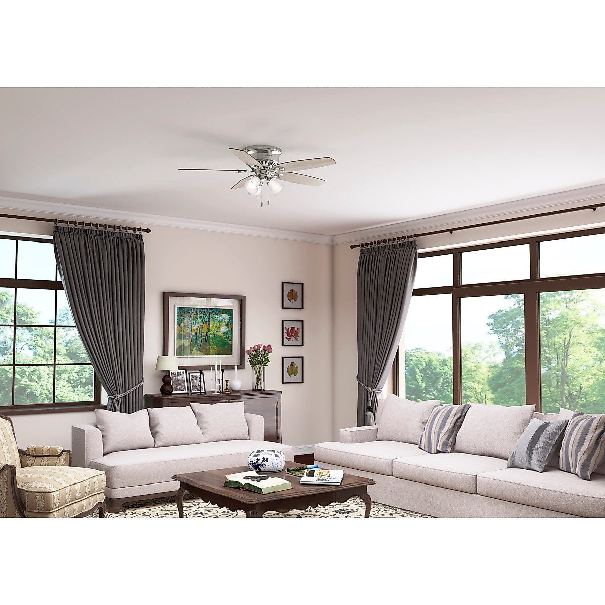 Hunter Fan Company Builder 52-inch Indoor Brushed Nickel Traditional Ceiling Fan With Bright LED Light Kit, Pull Chains, and Reversible WhisperWind Motor Included