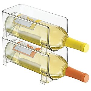 mDesign Plastic Free-Standing Wine Set Rack Storage Organizer for Kitchen Countertops, Pantry Cabinet, Fridge Organization - Holds Water Bottle and Alcohol Bottles - 2 Pack - Clear