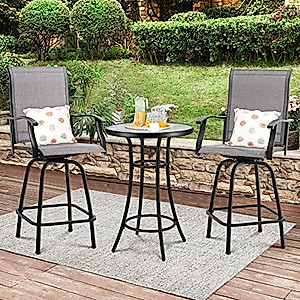 Kingdely Outdoor Bar Height Bistro Table, Round Tempered Glass Patio Table, Steel Frame Patio Furniture for Backyard, Lawn, Balcony, Pool, Black