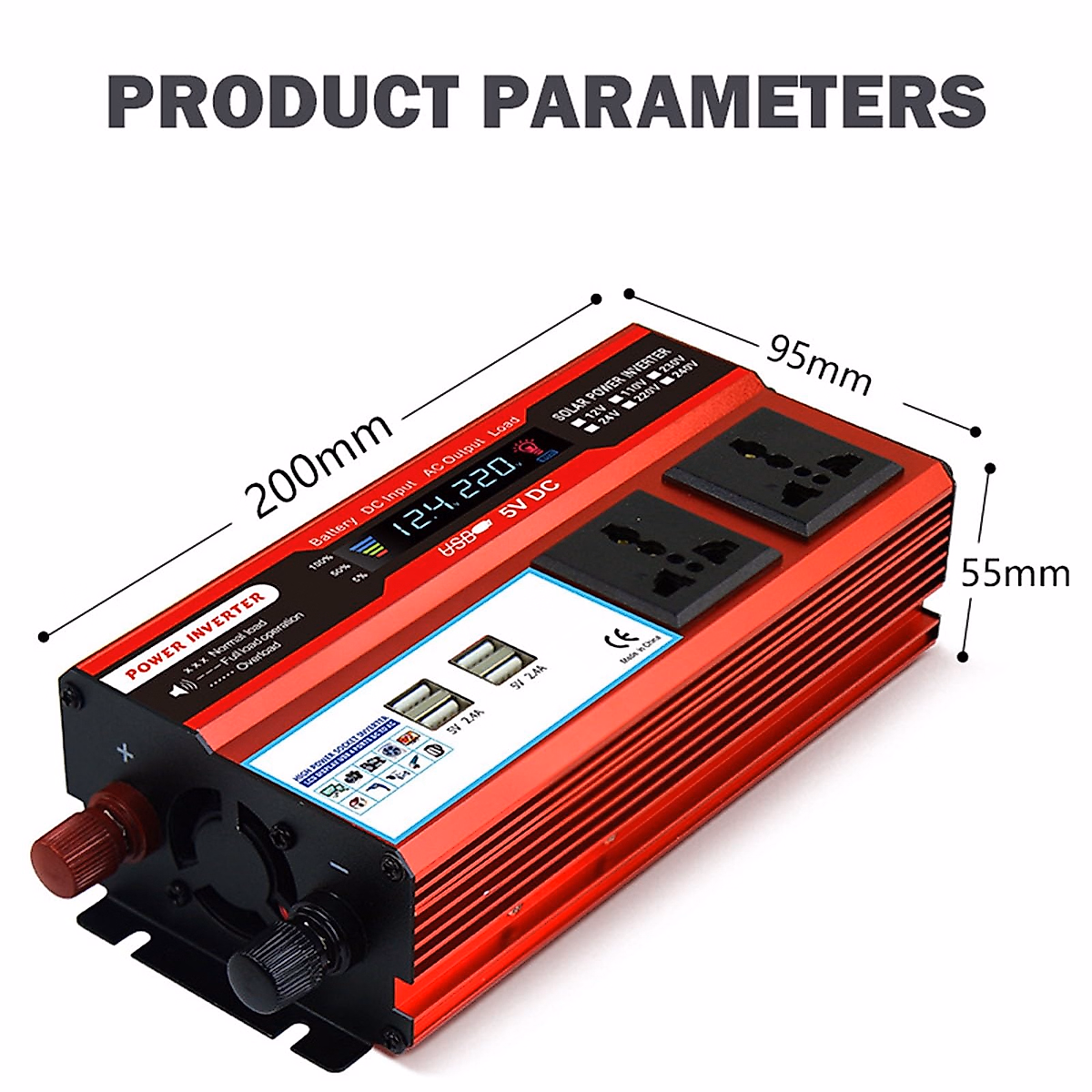 500W Car Inverter 12v 220v Solar Inverter 4usb Mobile Phone Charger with LCD Display Dual Socket Power Converter (Size : 24V-110V)