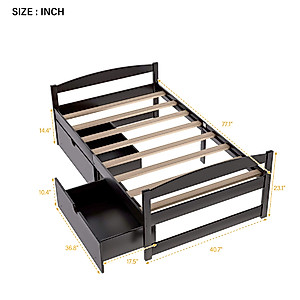 Lifeand Twin Size Daybed with 2 Drawers,Wood Storage Platform Bed for Kids Teens and Adults,No Box Spring Needed,Espresso