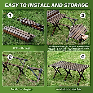 ZUZHII 3ft Low Height Portable Folding Wooden Travel Camping Table for Outdoor/Indoor Picnic, BBQ and Hiking with Carry Bag, Multi-Purpose for Patio, Garden, Backyard, Beach(Large, Walnut Wood)