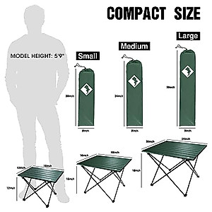 VILLEY Portable Camping Side Table, Ultralight Aluminum Folding Beach Table with Carry Bag for Outdoor Cooking, Picnic, Camp, Boat, Travel - Green