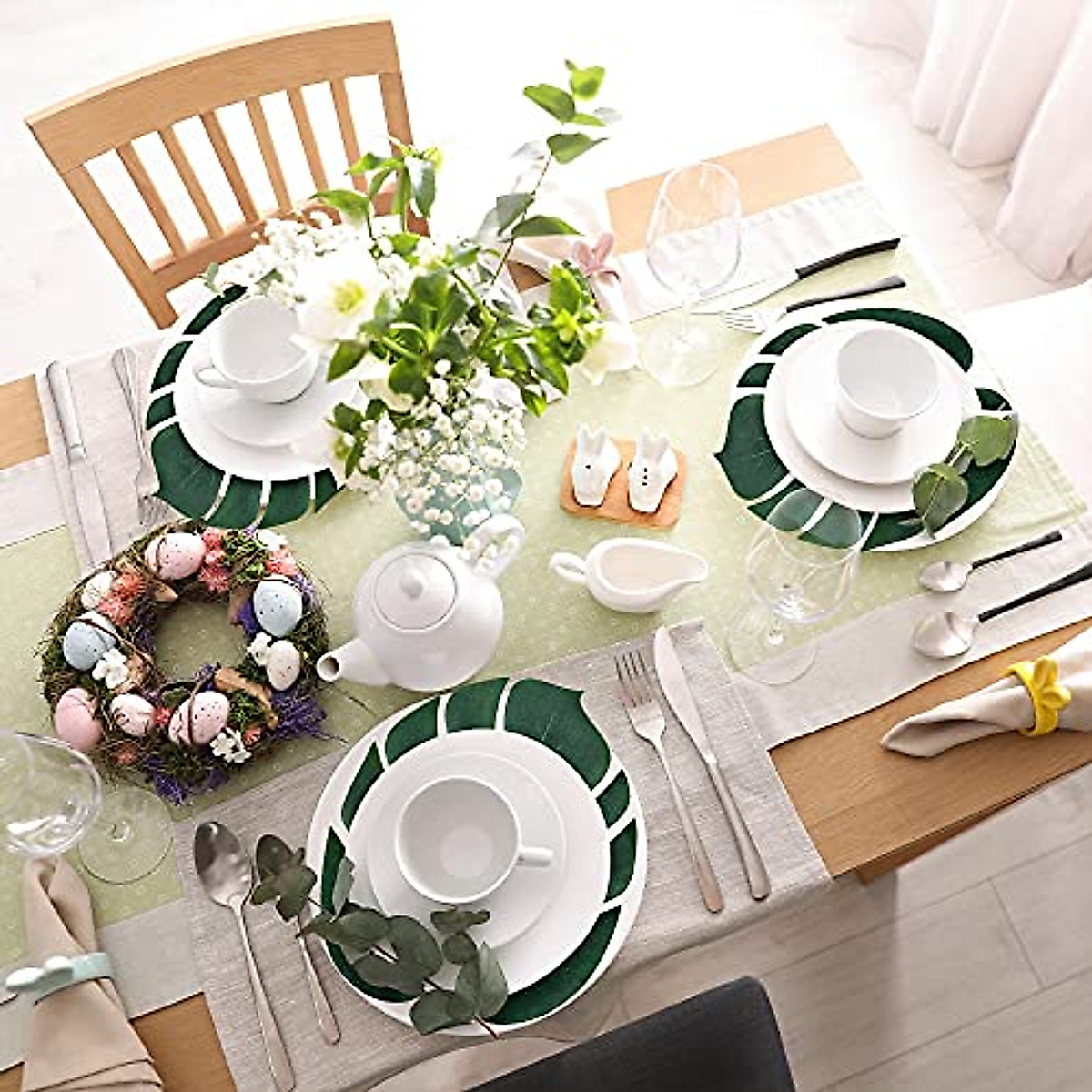 ATFL Artificial Palm Leaves Decor,50 Pcs Big Leaf Placemat, Green Palm Leaves Party Decorations,Tropical Table Decor, Hawaiian Leaves Decor,Safari Leaves Decoration,Beach Centerpieces for Wedding(50)