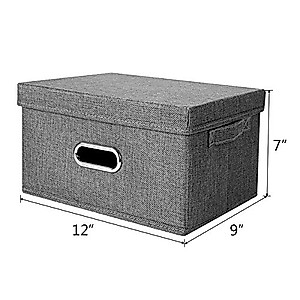 ANMINY Storage Box with Handles Removable Lids PP Plastic Board Foldable Lidded Cotton Linen Home Storage Cubes Bins Baskets Closet Clothes Toys Organizer Containers - Gray, Small Size