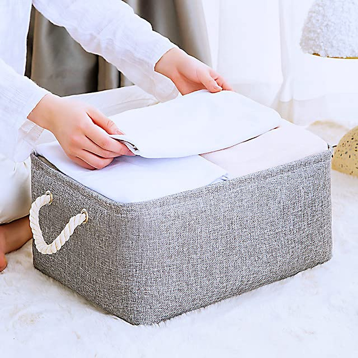 kemengsuer Storage Shelf Baskets Bins Organizer - Decorative Collapsible Fabric Basket with Handles, Storage Bin Box Baskets for Organizing Shelves Gifts Empty Toys - (Small,12.2L×8.3W×4.7H inch)