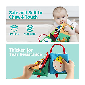 Joyfia Baby Toys 0-6 Months, High Contrast Baby Books 3-6 Months, Infant Folding Crinkle Touch Feel Cloth Book 6-18 Months, Sensory Tummy Time Toys Car Seat Stroller Toys Newborn Boy Girl Gift
