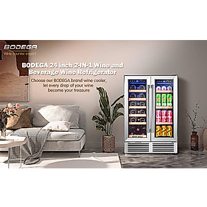 BODEGA Wine and Beverage Refrigerator, 24 Inch Dual Zone Wine Cooler, with Smart APP Control and 2 Safety Locks,Soft LED Light Hold 19 Bottles and 57 Cans, Built-In or Freestanding
