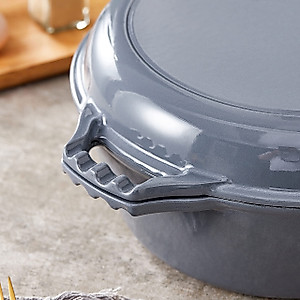 Bruntmor 2-in-1, 5 Quart Enamel Cast Iron Dutch Oven With Handle, 5 Qt Grey Cast Iron Skillet, Enamel All-in-One Cookware Braising Pan For Casserole Dish, Crock Pot Covered With Cast Iron