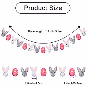 Tatuo Easter Wool Felt Egg Garland Handmade Bunny Pom Pom Garland Colorful Wool Felt Egg Balls Decorations for Spring Easter Indoor Outdoor Home Party Hanging Decor
