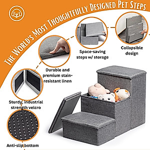 Dog Stairs for High Beds or Couch- Foldable Dog Steps W/Storage- Pet Steps for Small Dogs, Medium Dogs, Puppy Stairs- Use as a Dog Window Perch or Cat Stairs for Old Cats- Dog Grooming Glove Included