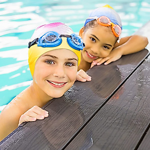Swim Cap, 2 Pack Durable Silicone Swimming Caps for Kids Girls Boys Youths (Age 4-25), Waterproof Kids Swim Caps, Comfortable Fit for Long Hair and Short Hair Adults Youth Universal Swimming Caps