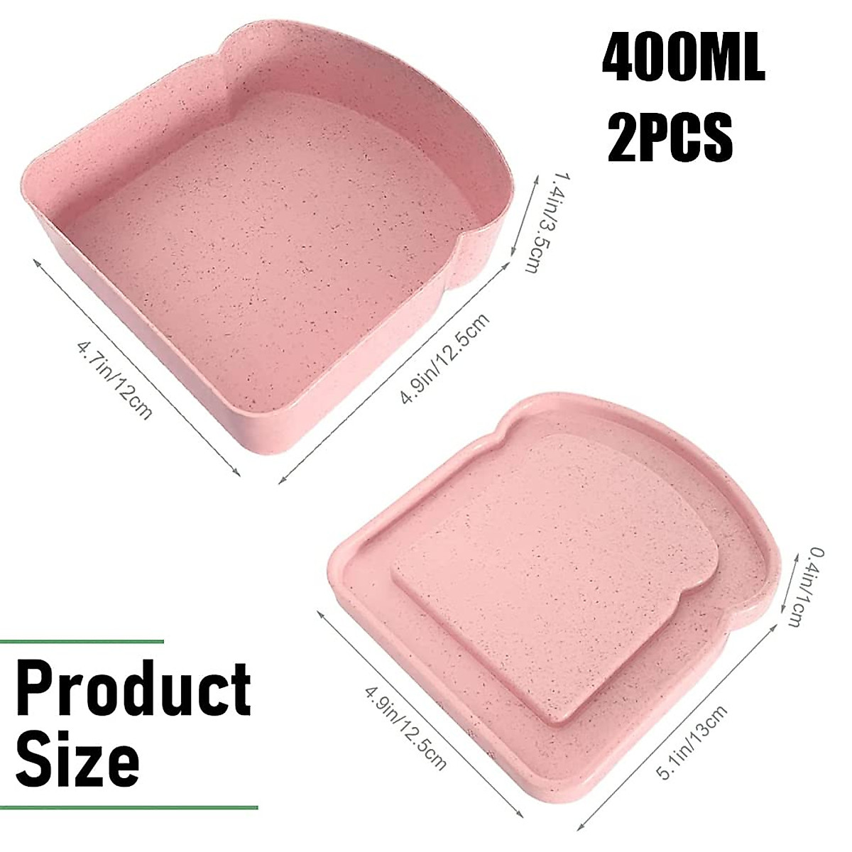 NADUSEP Sandwich Containers, 2 Pcs Sandwich Box Food Storage Toast Shape Holder Plastic for Lunch, Sandwich Keeper for Adults Prep Microwave (Pink Green)