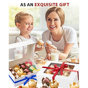 katbite Cupcake Boxes, 15-Set Cupcake Containers 12 Count, Food Grade Kraft Thick Cupcake Carrier Boxes with 2 Color Gift Ribbons, Twine, Cards and Inserts to Hold Cupcakes, Pastries and Cookies