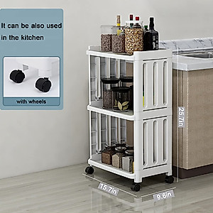 Storage Trolley Slide Out Rolling Cart Utility Slim Organizer Shelf on Wheels 3 Tier Narrow Places Mobile Shelving Unit Tower Rack for Kitchen Bathroom Laundry Room Office Living Room Bedroom, White