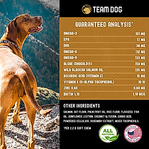 TEAM DOG Omega Skin and Coat Chews for Dogs | Wild Alaskan Salmon Oil for Dogs Skin and Coat Supplement | Allergy & Itchy Skin Relief for Dog Shedding | for a Glowing Coat & Healthy Skin | 120 Count
